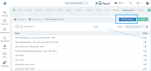 Multi Trello Board Integration in Test Management Tool