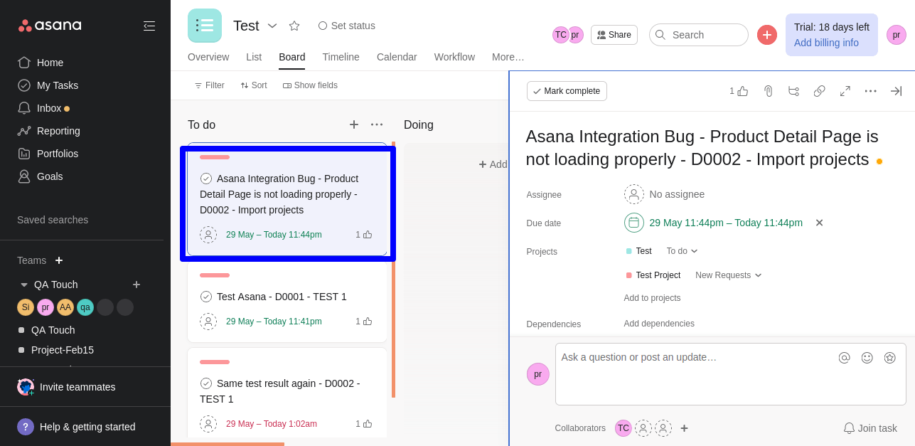 Asana QA Touch Integration step by step guide